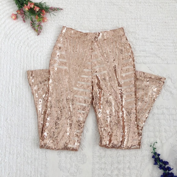 Pants & Jumpsuits | Gold Sequin Flare Sparkle Pants | Poshmark